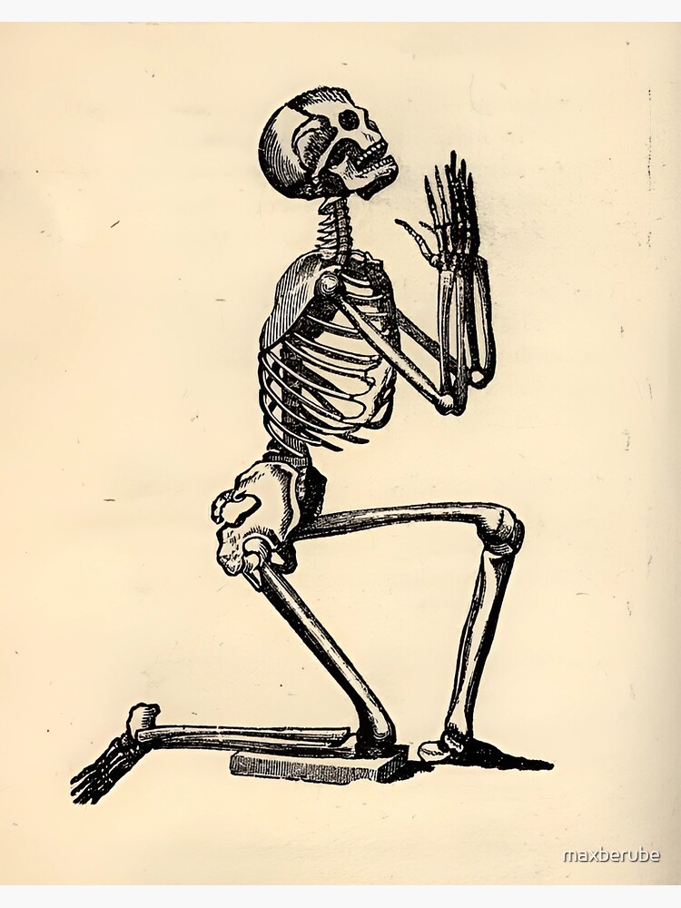"Kneeling Praying Skeleton - Vintage Illustration" Sticker for Sale by ...