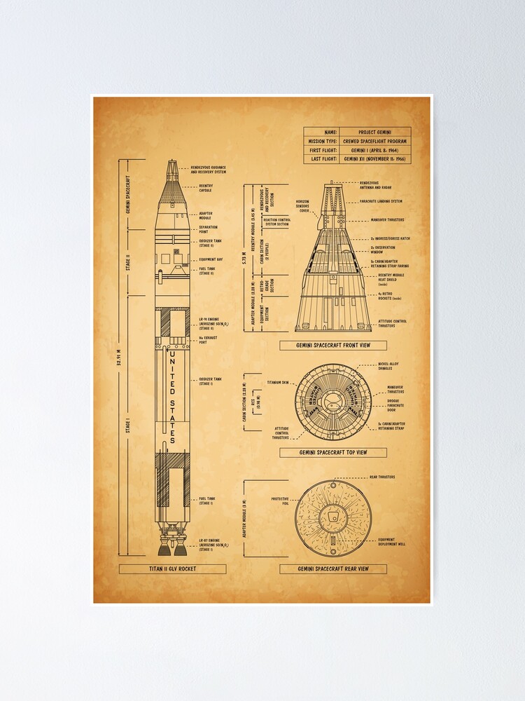 "Project Gemini - Crewed Spaceflight Program (Aged Parchment Blueprint ...