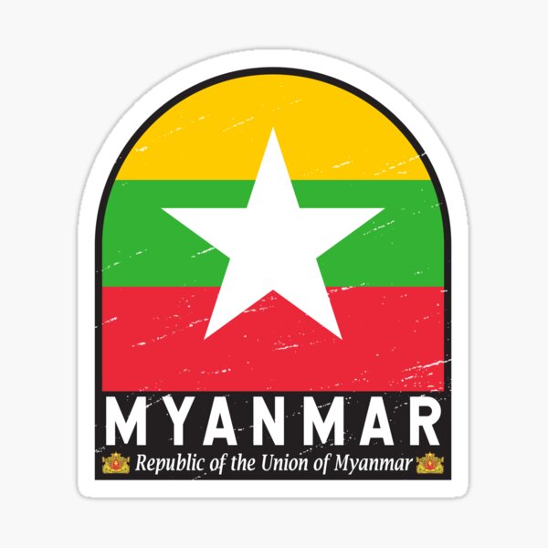 "Myanmar Flag Emblem Distressed Vintage" Sticker for Sale by ...