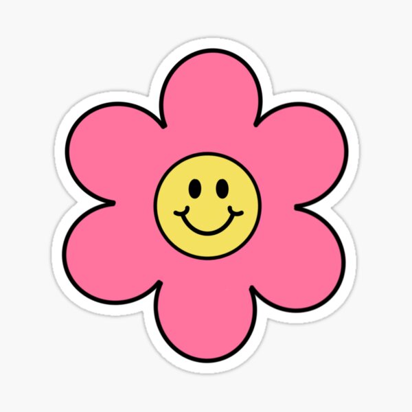 "Pink Smiley Flower " Sticker for Sale by trinityyyyart | Redbubble