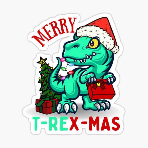 "Merry T ReX Mas, Merry Christmas Dino T-rex Design" Sticker for Sale ...