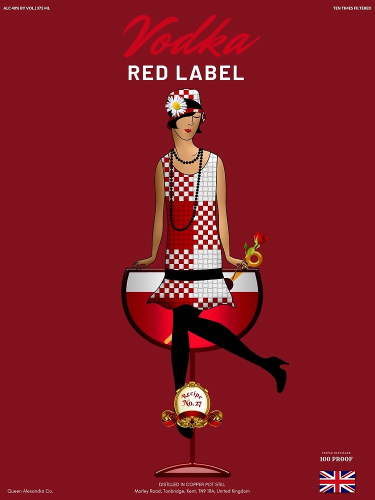 "Vintage red rose label vodka alcoholic beverages flapper roaring ...