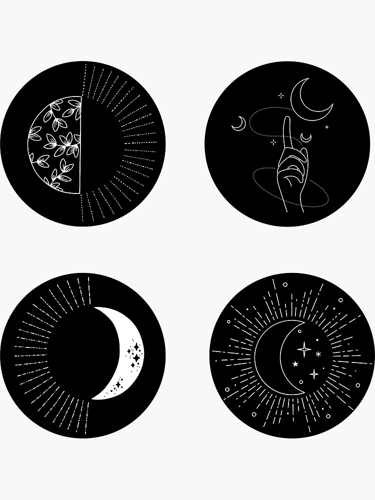 "Boho Moon Sticker Sheet with 4 designs - White line design on black ...