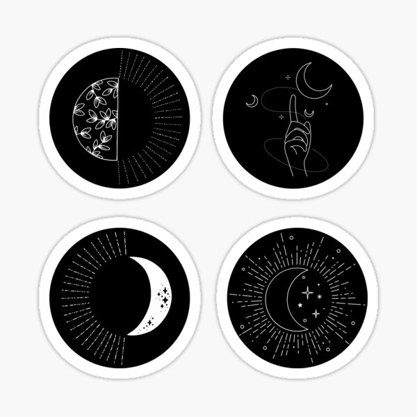 "Boho Moon Sticker Sheet with 4 designs - White line design on black ...