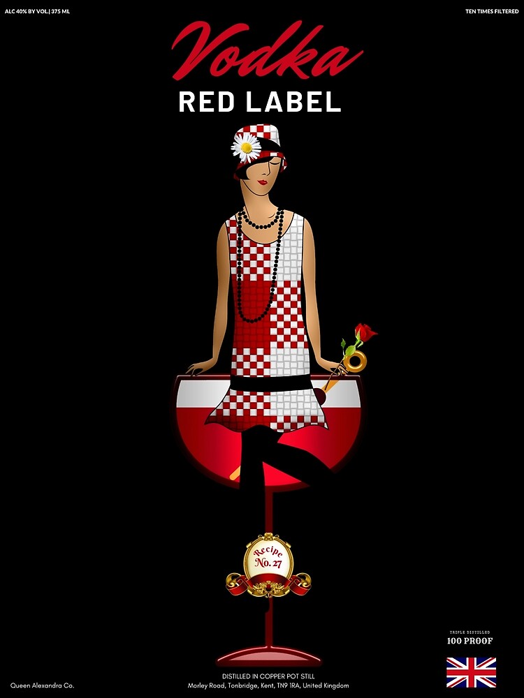 "Vintage red rose black label vodka alcoholic beverages flapper roaring ...