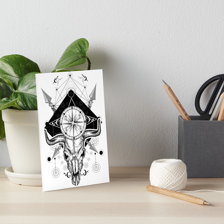 "Bison skull, compass and crossed arrows" Art Board Print by intueri ...