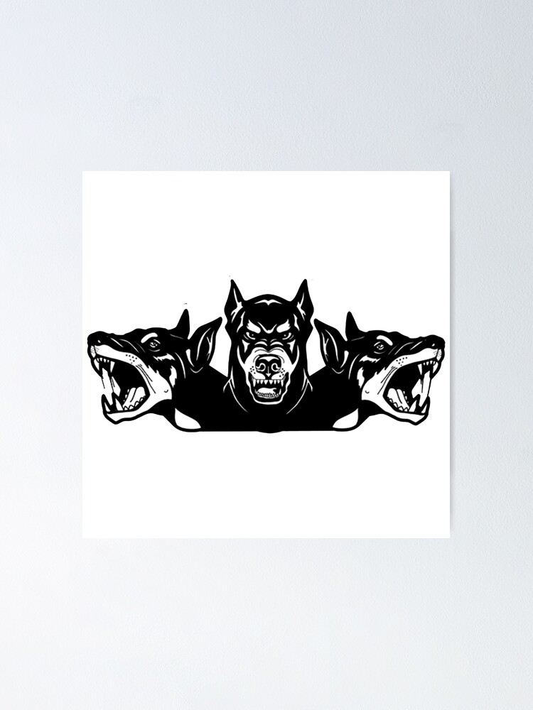 "Black and White Deadly Cerberus Doberman" Poster for Sale by Cesarcali | Redbubble