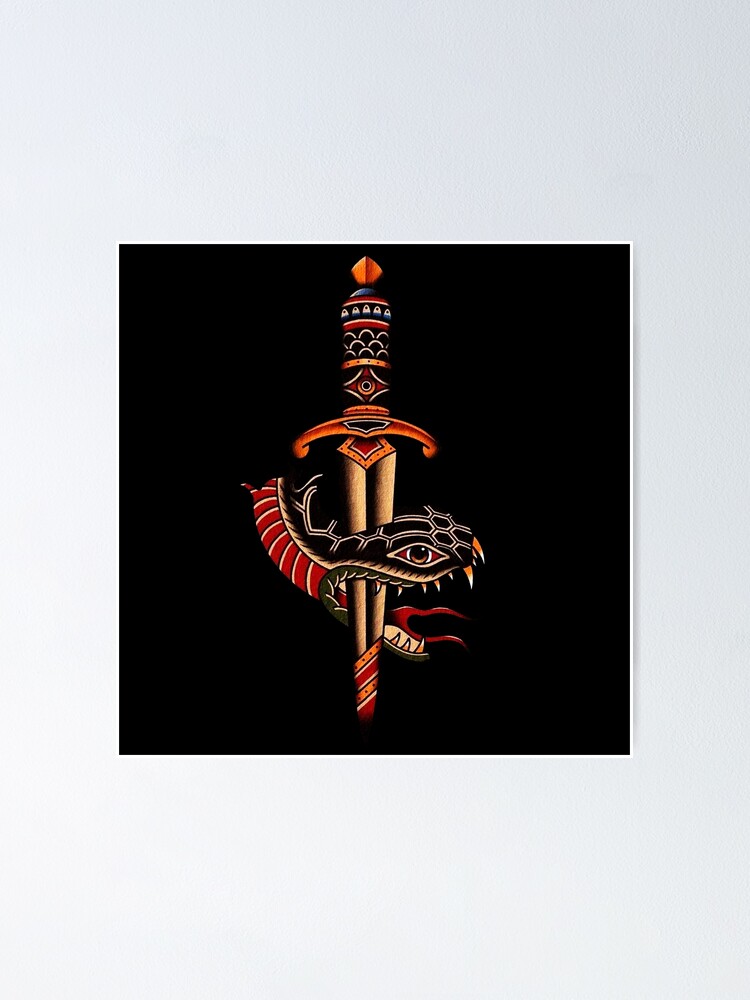 "Traditional Snake Dagger Tattoo" Poster for Sale by Cesarcali | Redbubble