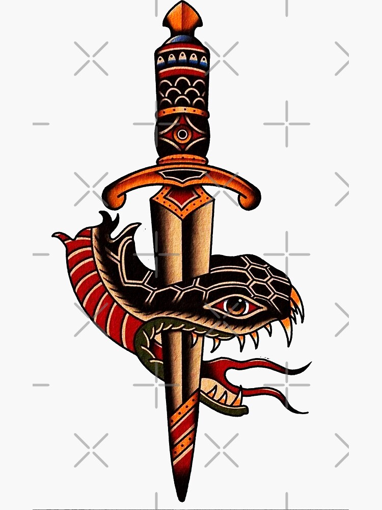 "Traditional Snake Dagger Tattoo" Sticker for Sale by Cesarcali | Redbubble