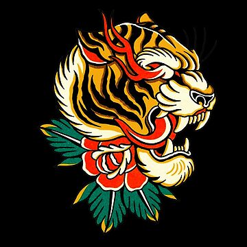 "Traditional Tiger and Rose Tattoo" Sticker for Sale by Cesar Caligula ...