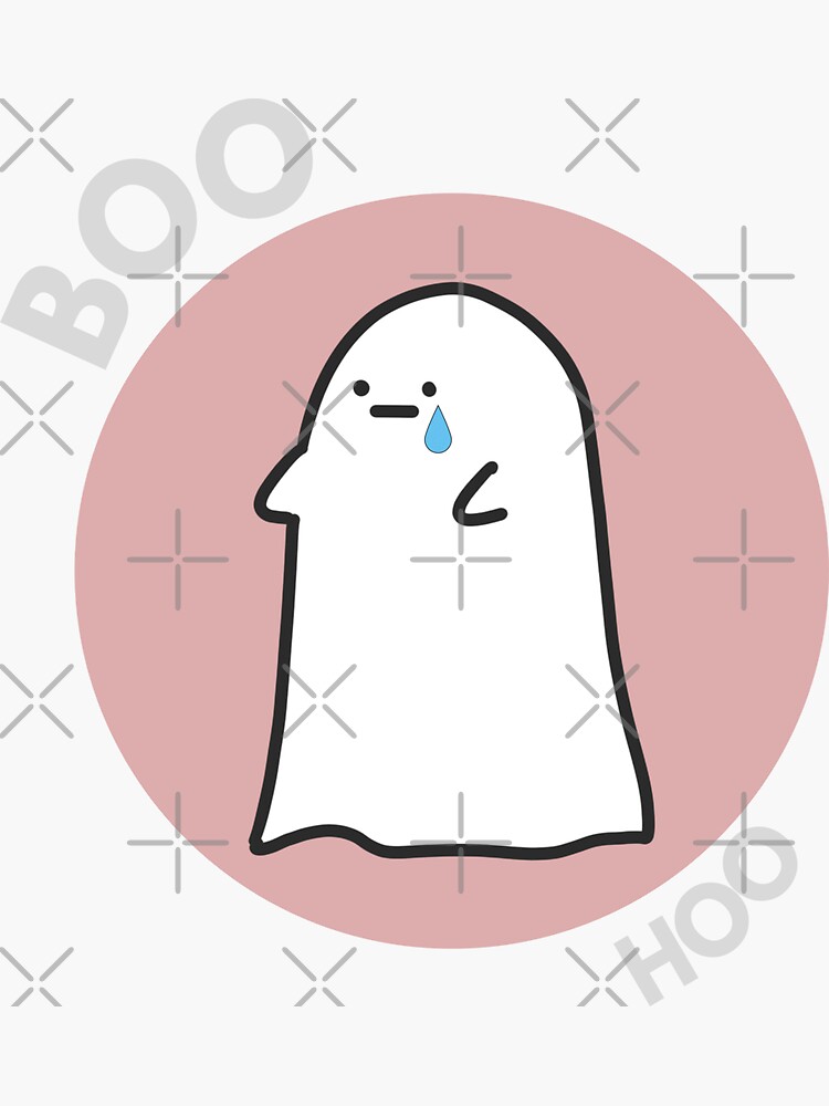 "Light Grey Boo Hoo Sad Ghost with Dusty Pink Circle" Sticker for Sale ...