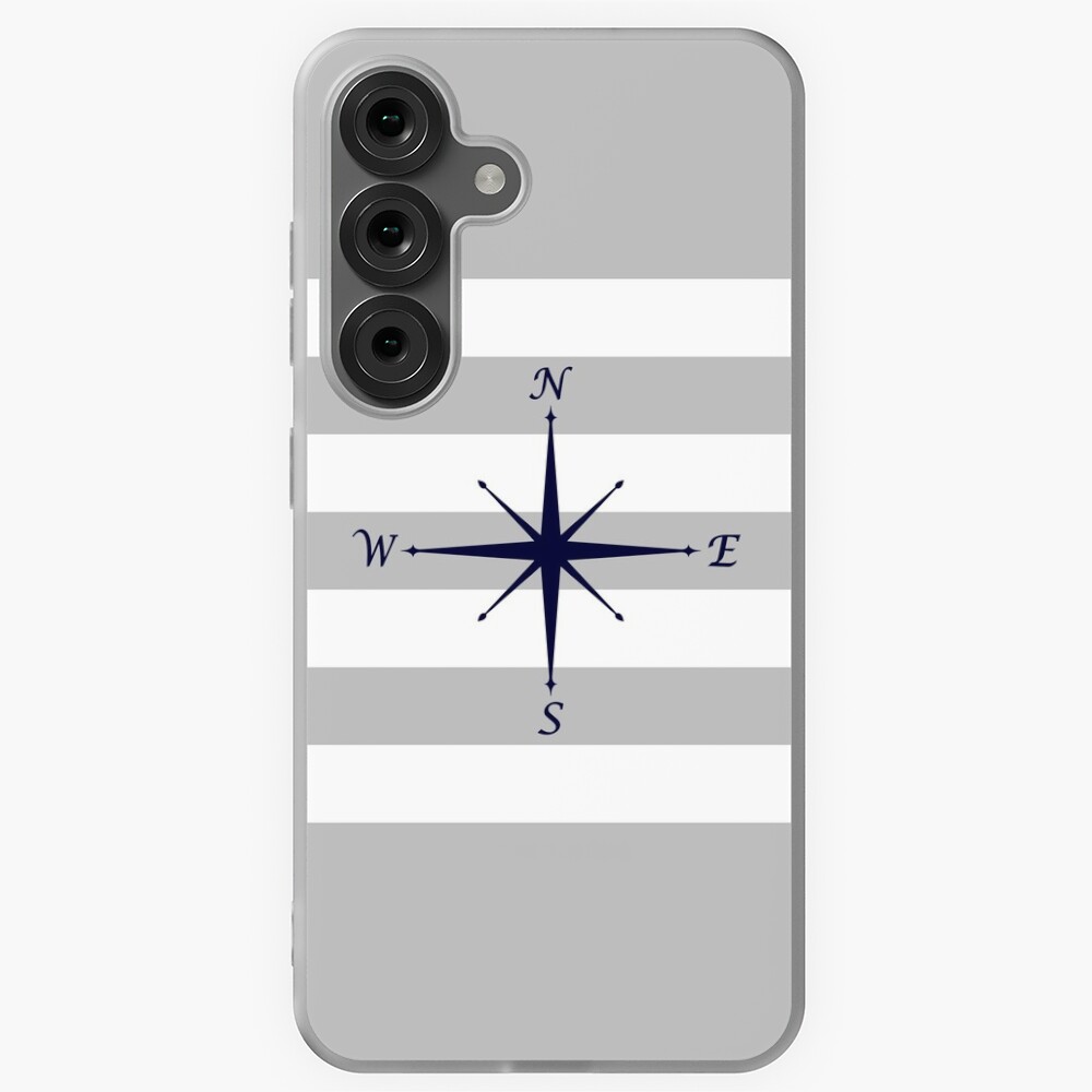 "Nautical Navy Blue Compass On Silver Gray and White Stripes" Pillow ...