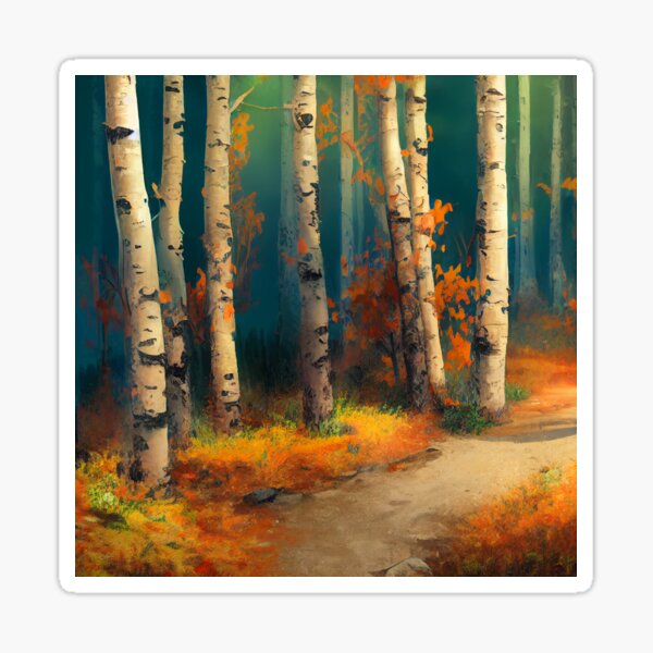 "White fall birch trees with autumn leaves -Aspen forest" Sticker for ...