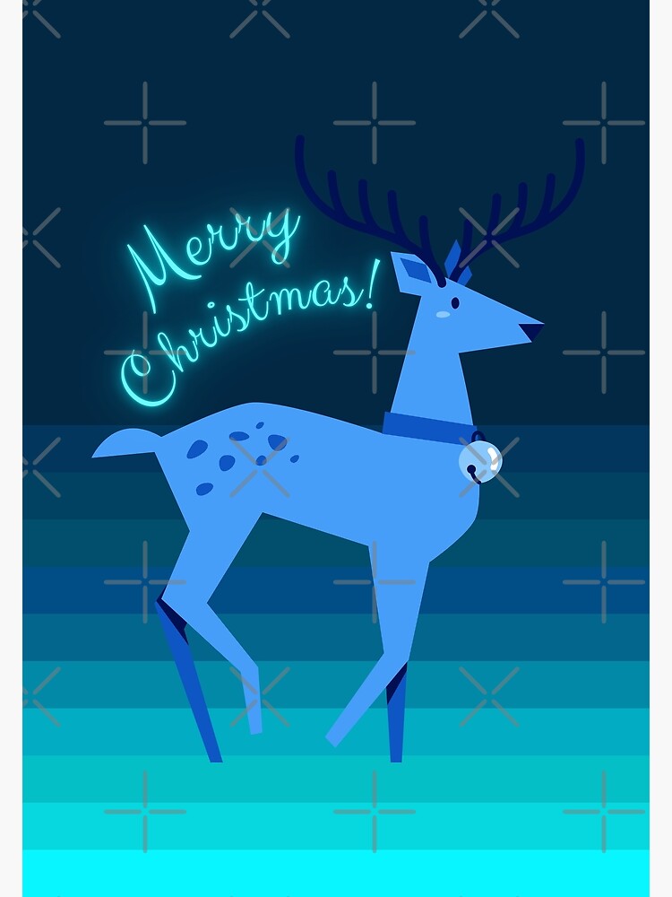 "Neon Merry Christmas Rein Deer Blue Ombre 2022 - Redbubble" Poster for ...