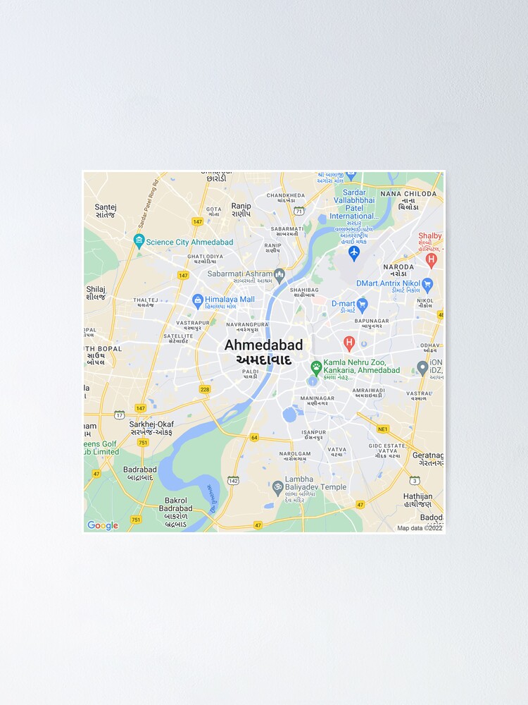Póster Cartografía Del Mapa De Ahmedabad India De Mapsofthisworld
