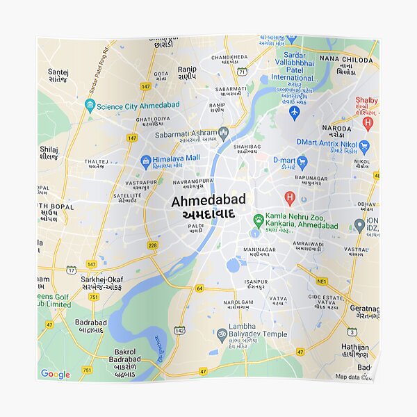 Póster Cartografía Del Mapa De Ahmedabad India De Mapsofthisworld