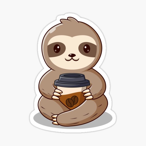 "Sloth Cartoon holding a cup of coffee" Sticker for Sale by Berryl09 ...