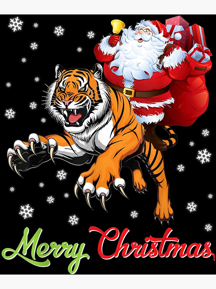 "Santa Claus With Xmas Gift Riding Tiger Christmas" Poster for Sale by ...