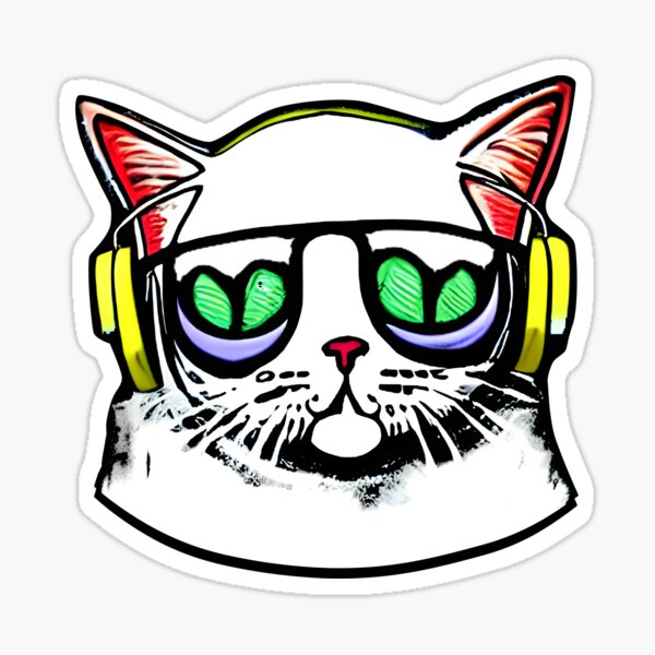 "Cat Wearing Headphones" Sticker for Sale by nuel-art | Redbubble
