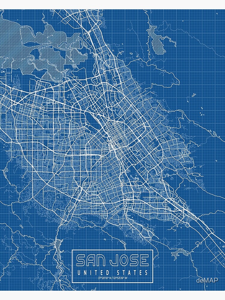 "San Jose City Map of California, USA - Blueprint" Poster for Sale by ...