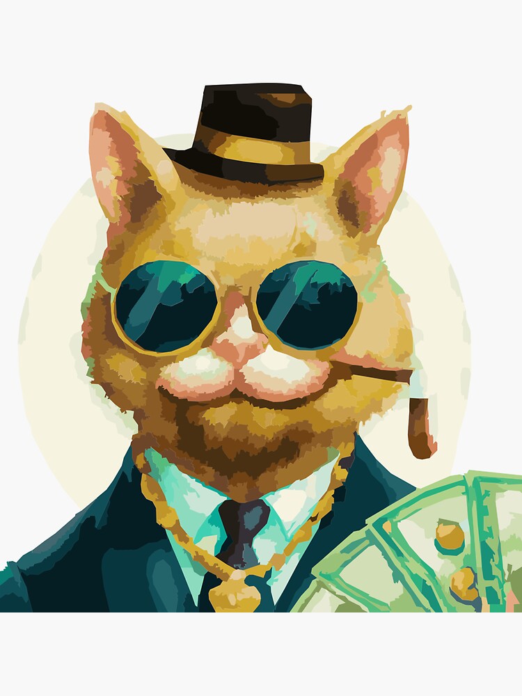 "Greedy Rich Cat" Sticker for Sale by mangeshs | Redbubble