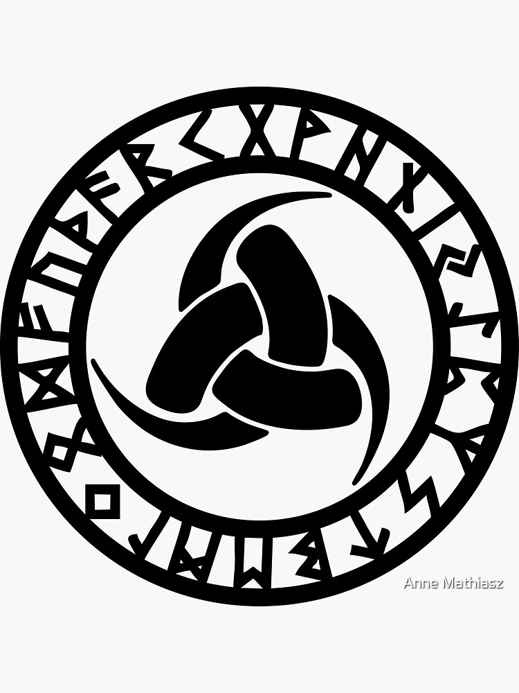 "Dreifaches Horn von Odin, keltischer Knoten, ältere Futhark-Runen ...