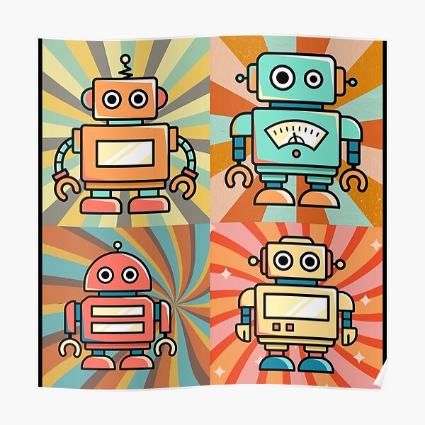 "Retro Cute Robots Squad Vintage Style Costume" Poster for Sale by 27th ...