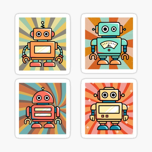 "Retro Cute Robots Squad Vintage Style Costume" Sticker for Sale by ...