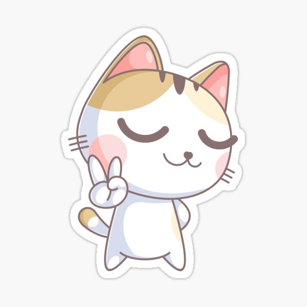 "Cute cat with a hand peace" Sticker for Sale by Wawadzgnstuff | Redbubble