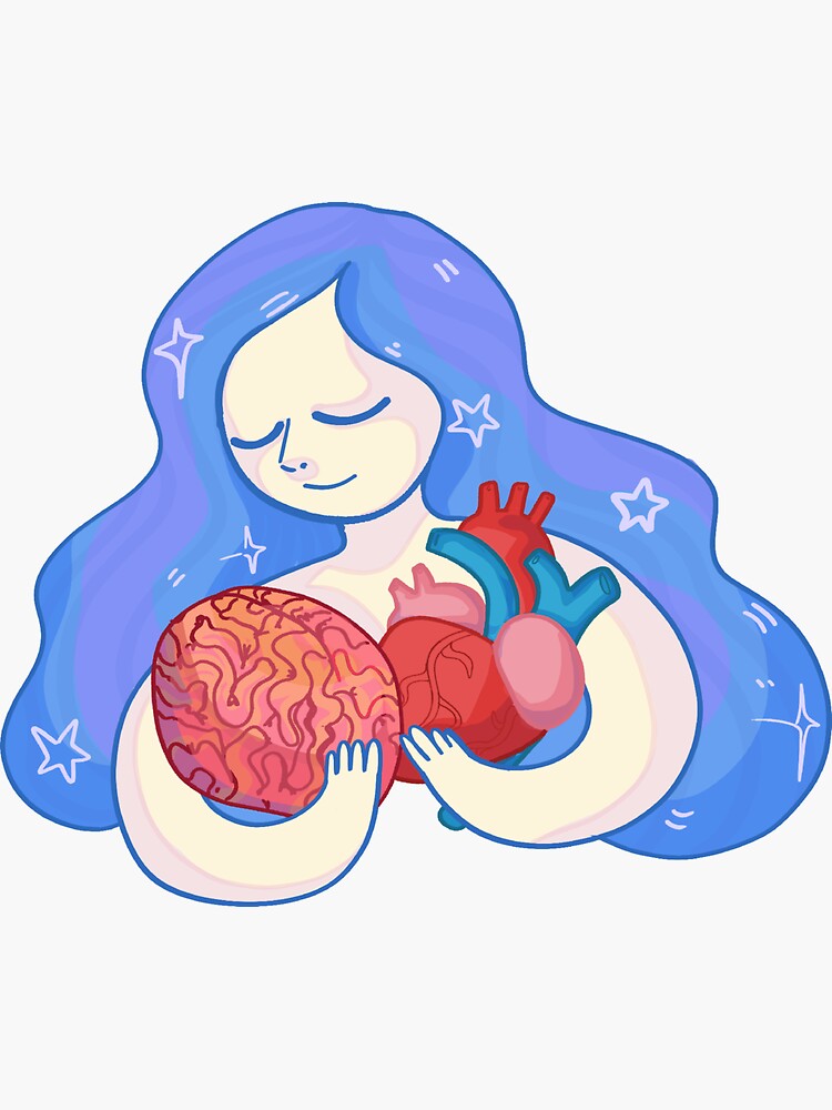 "mental health girl hug brain and heart feelings and mind" Sticker for ...