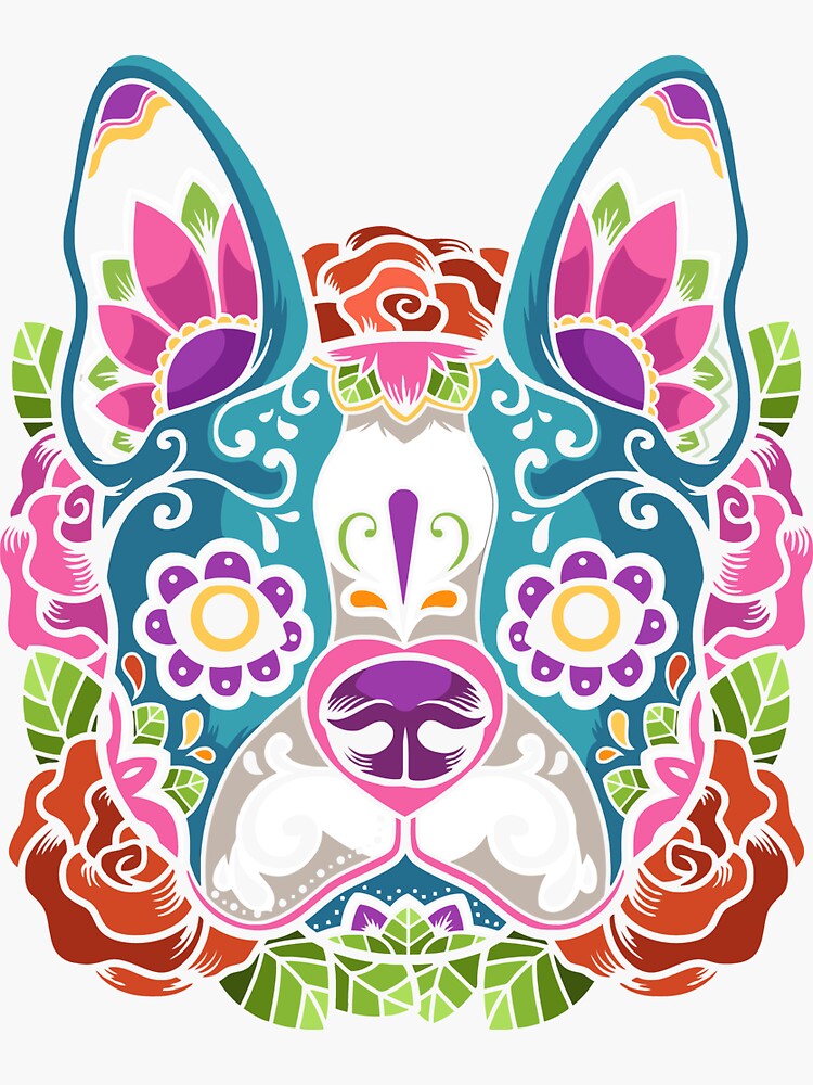"Boston Terrier Sugar Skull Dog Calavera Dia De Los Muertos" Sticker ...