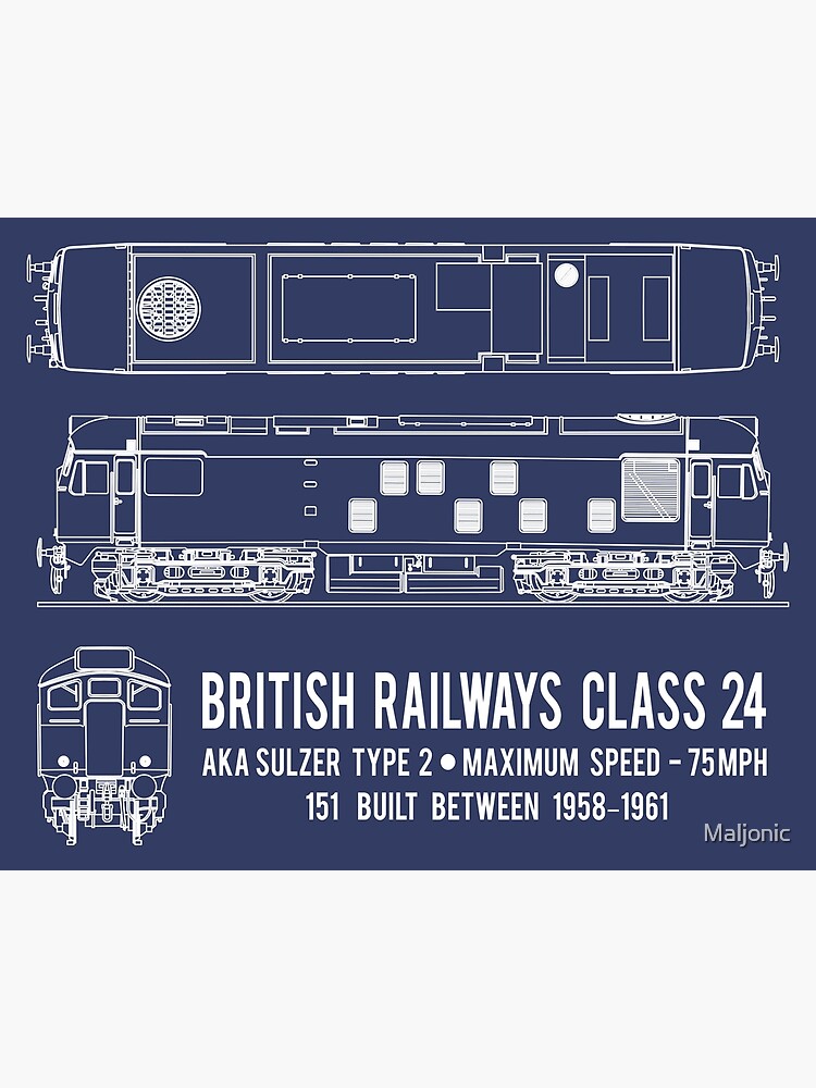 "British Railways Class 24 Locomotive Blueprint Diagram Gift" Poster ...