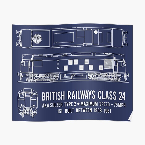 "British Railways Class 24 Locomotive Blueprint Diagram Gift" Poster ...