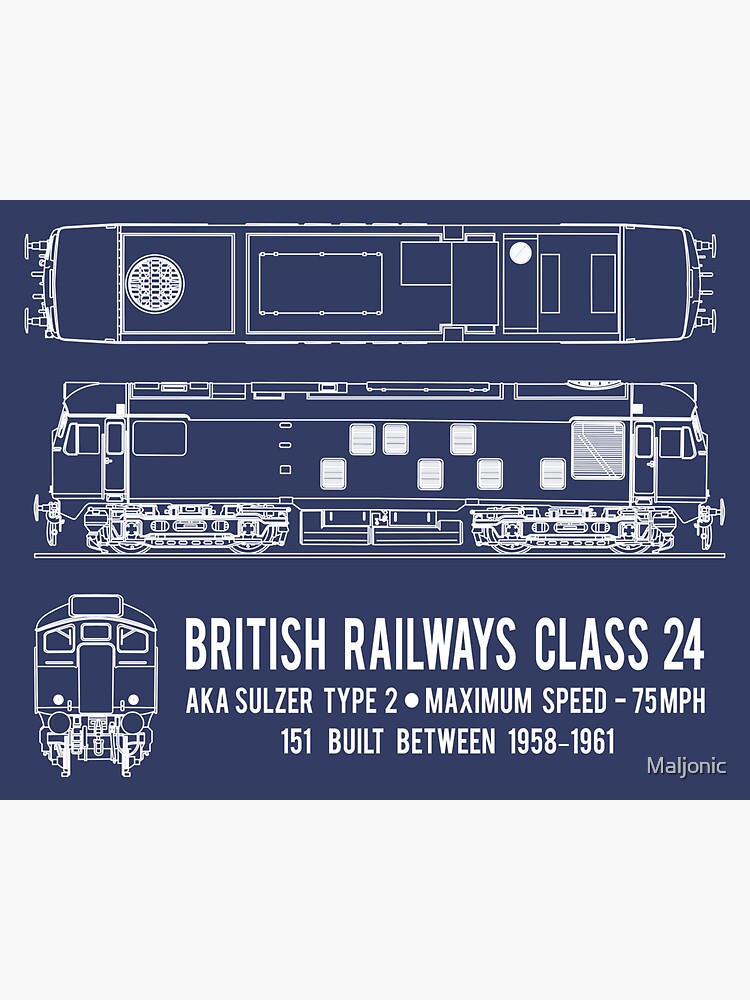 "British Railways Class 24 Locomotive Blueprint Diagram Gift" Sticker ...