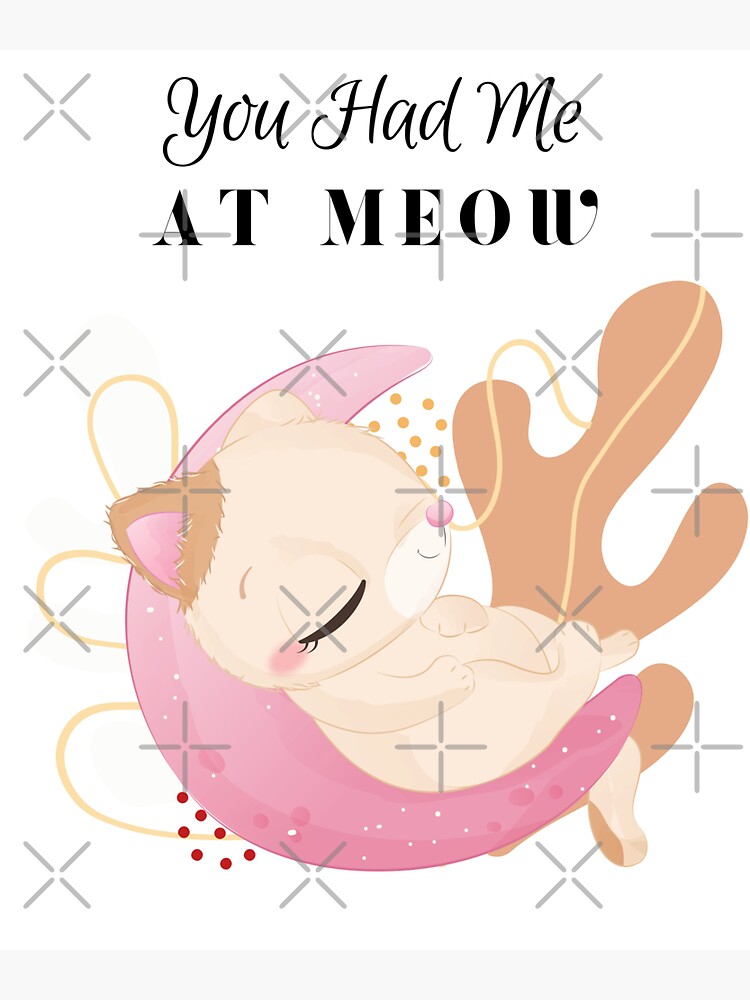 Pegatina «Me tenías en Meow - Dibujos animados de gato rosa durmiendo ...