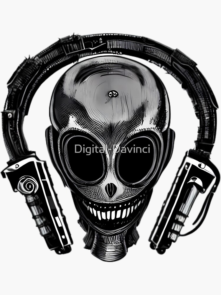 "Scifi Horror Skull Headphones (HR Giger style)" Sticker for Sale by ...