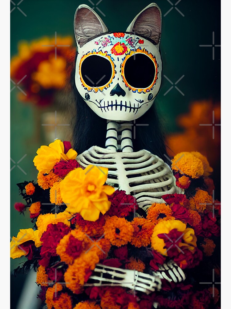 "Cat Skull Head calavera calaca " Sticker for Sale by ladarkepoque ...