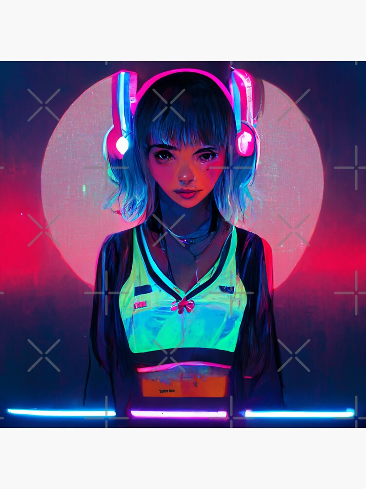 "anime dj girl neon in night" Sticker for Sale by mayza-shop | Redbubble