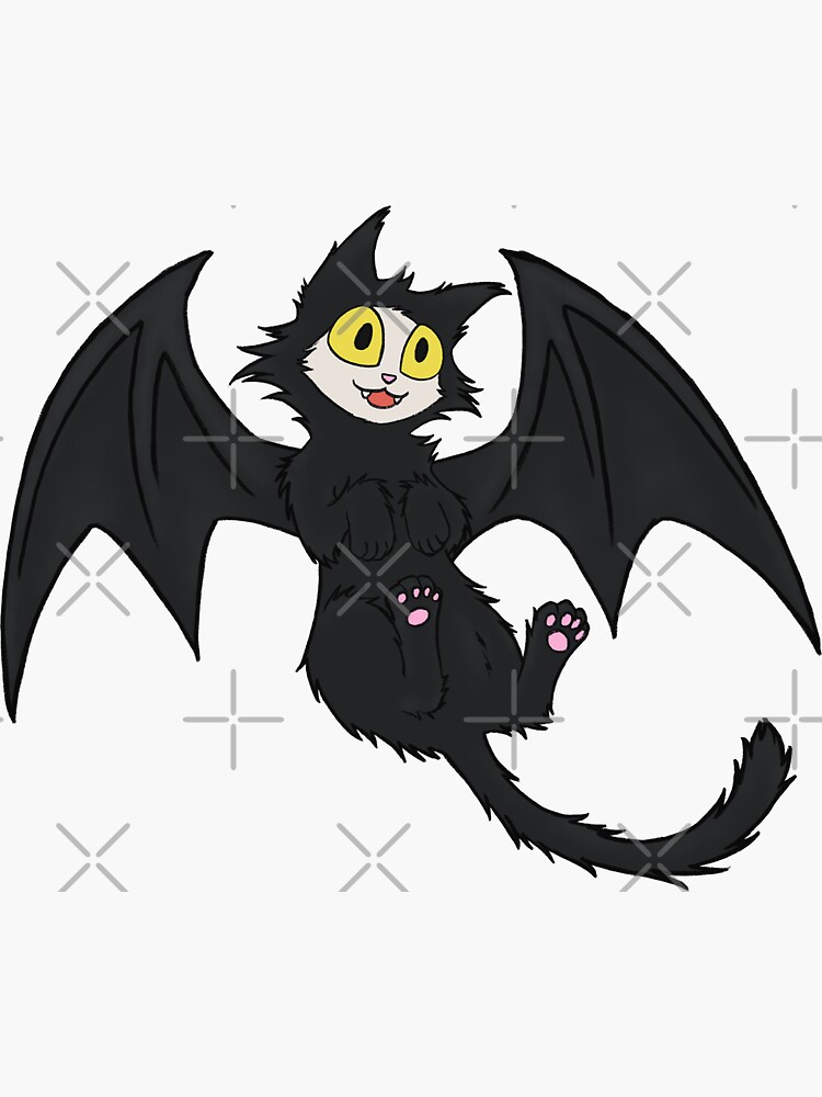 "Yin Black Kitty Cat Vampire Bat Flying - Halloween" Sticker for Sale ...
