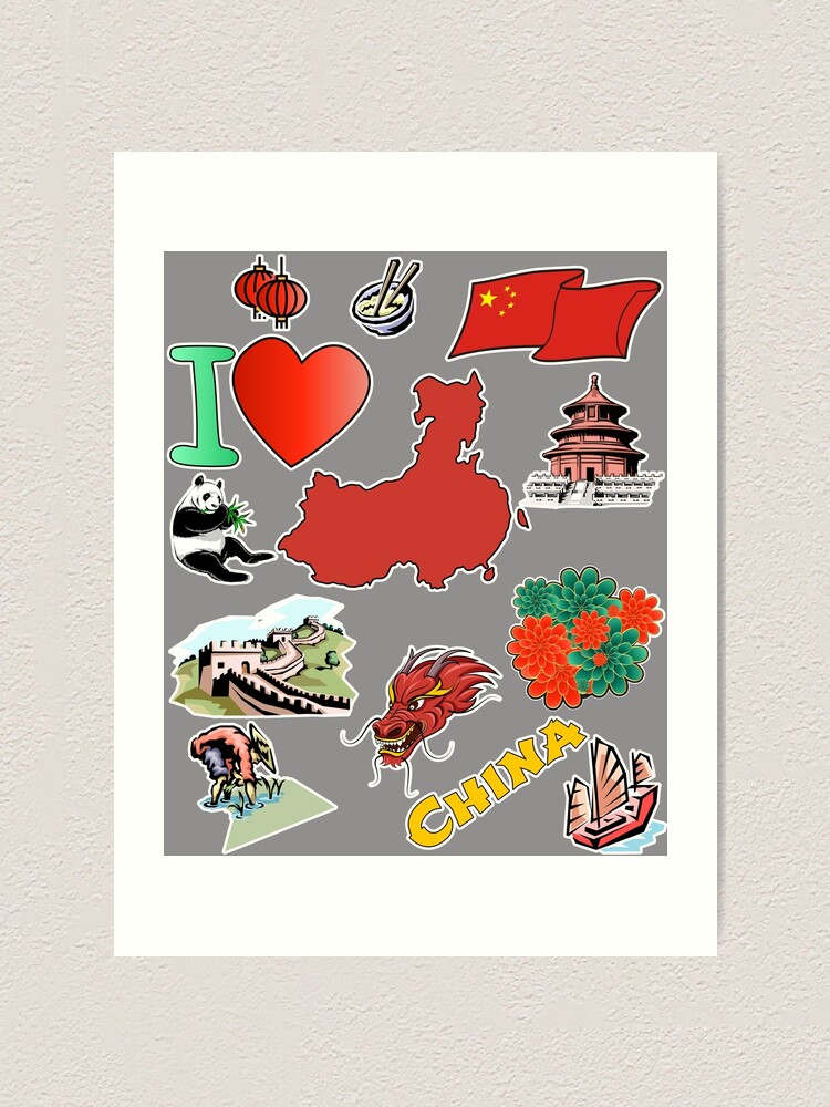 "hand drawn objects of China, Chinese traditional symbols, map and flag ...