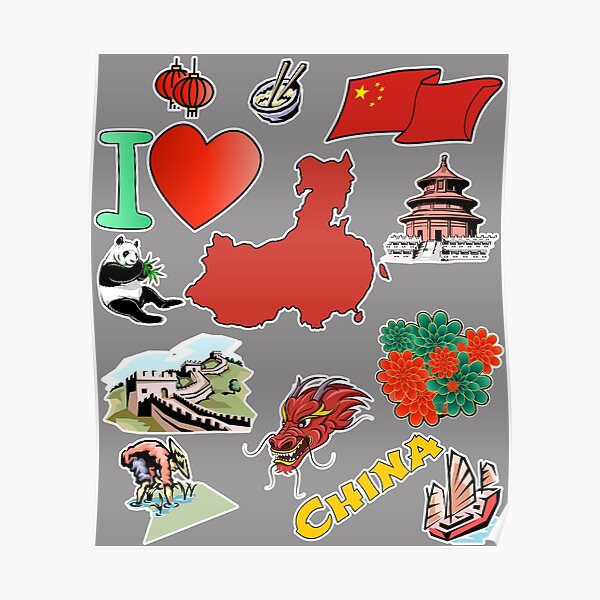 "hand drawn objects of China, Chinese traditional symbols, map and flag ...