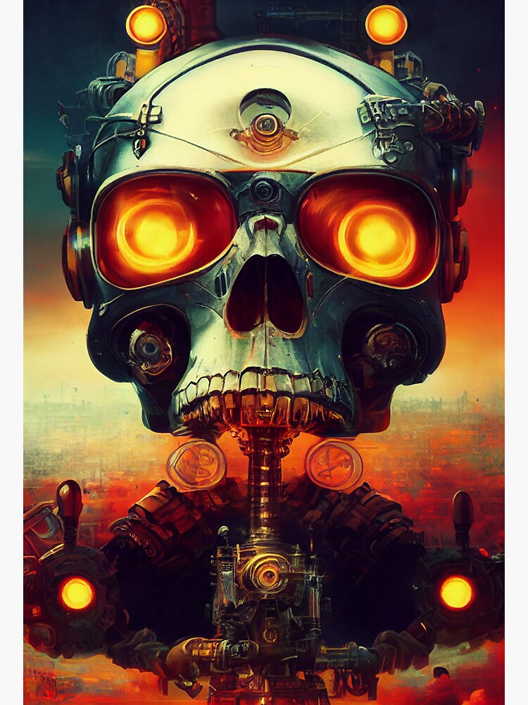 "Robo Skull, steampunk future art " Sticker for Sale by sosdesignn ...