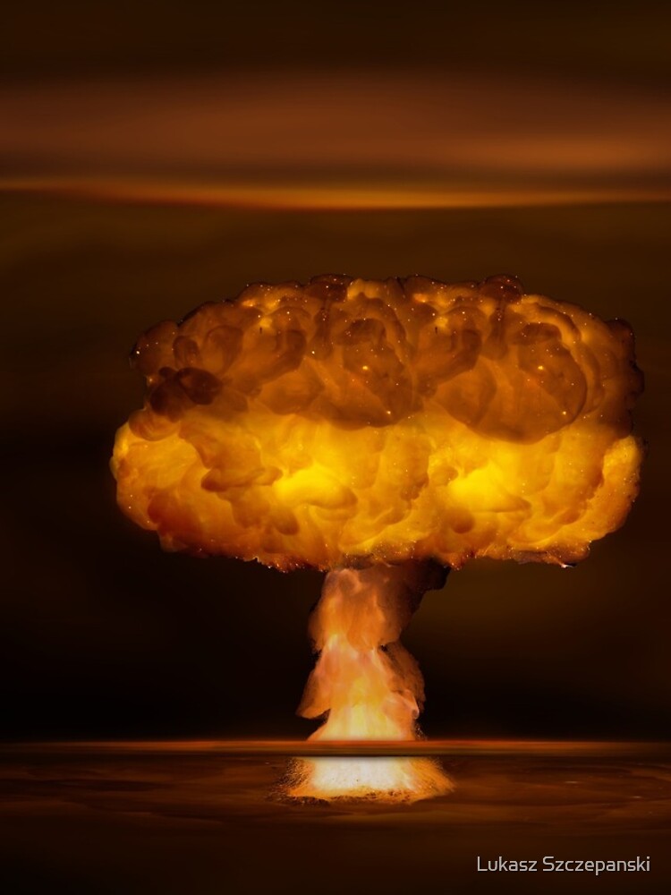 "Atomic bomb realistic explosion, orange color with smoke on black ...