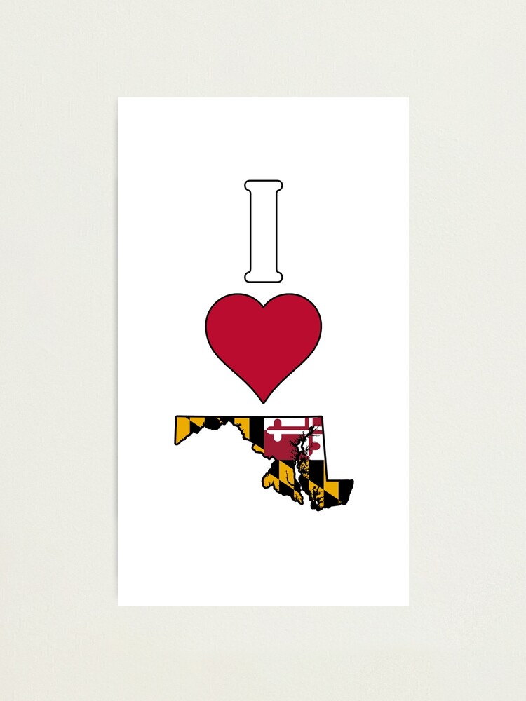 Lámina fotográfica «Amo Maryland Vertical I Corazón Mapa de la bandera ...
