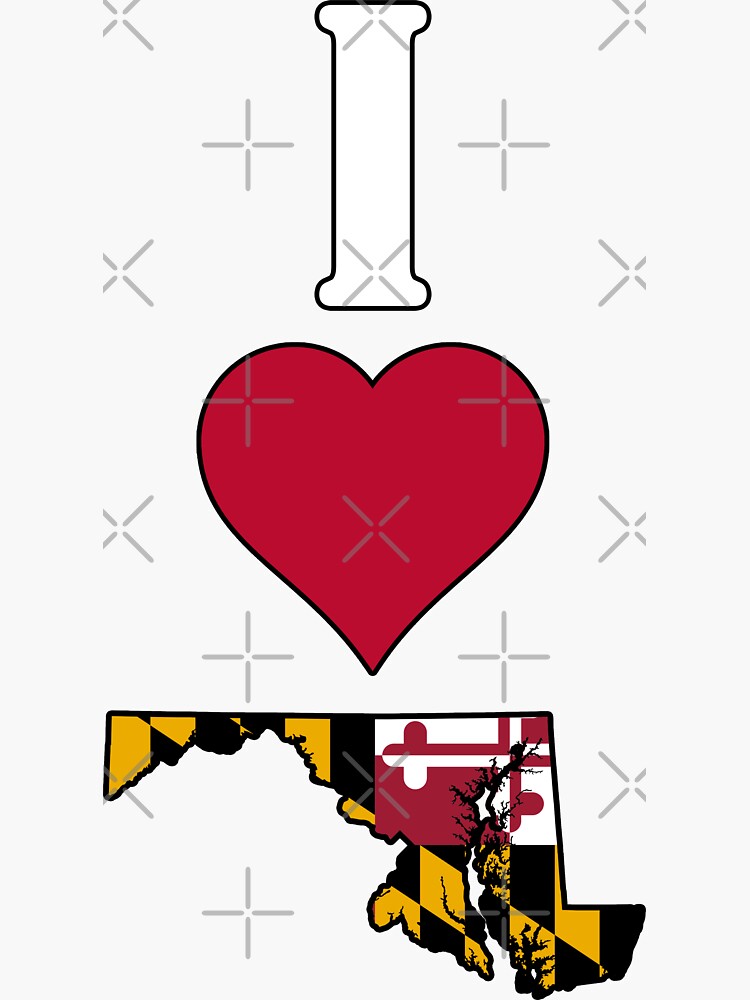"I Love Maryland Vertical I Heart Maryland State Flag Map" Sticker for ...