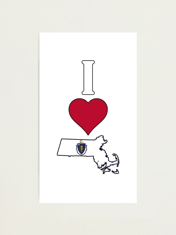 Lámina fotográfica «Amo Massachusetts Vertical I Heart Mapa de la ...