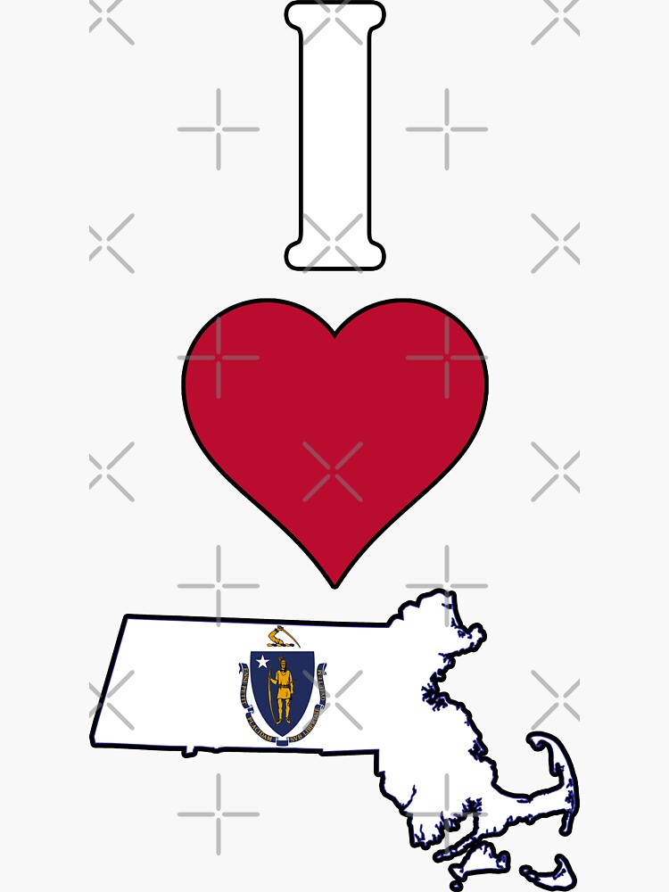 Pegatina «Amo Massachusetts Vertical I Heart Mapa de la bandera del ...