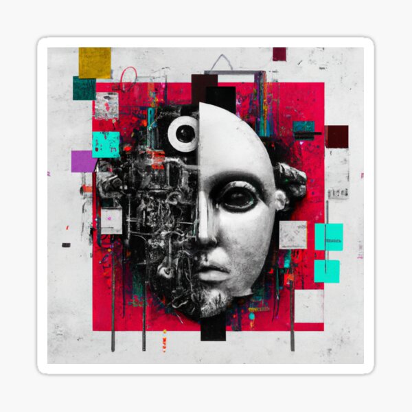 "Geometric Split Cyborg Face" Sticker for Sale by DES7iGN | Redbubble