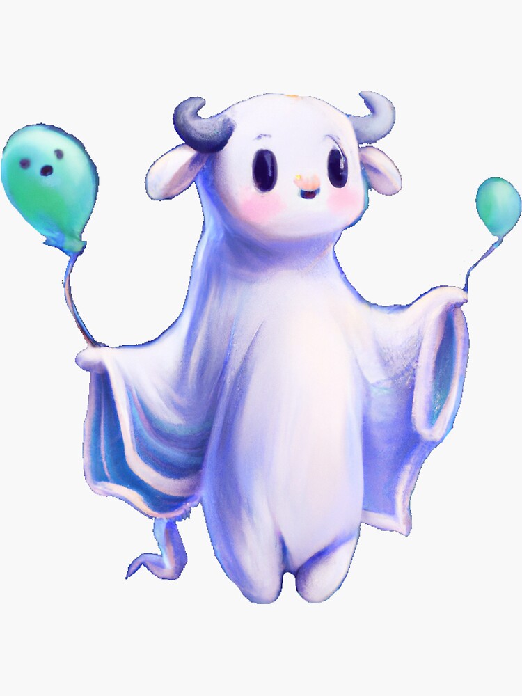 "Cute Spooky Ghost Cow with Balloons Cartoon" Sticker for Sale by ...