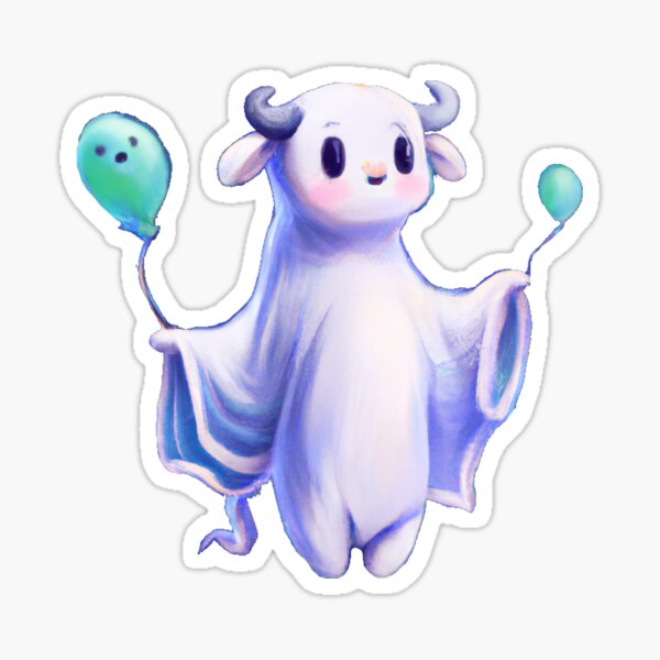 "Cute Spooky Ghost Cow with Balloons Cartoon" Sticker for Sale by ...